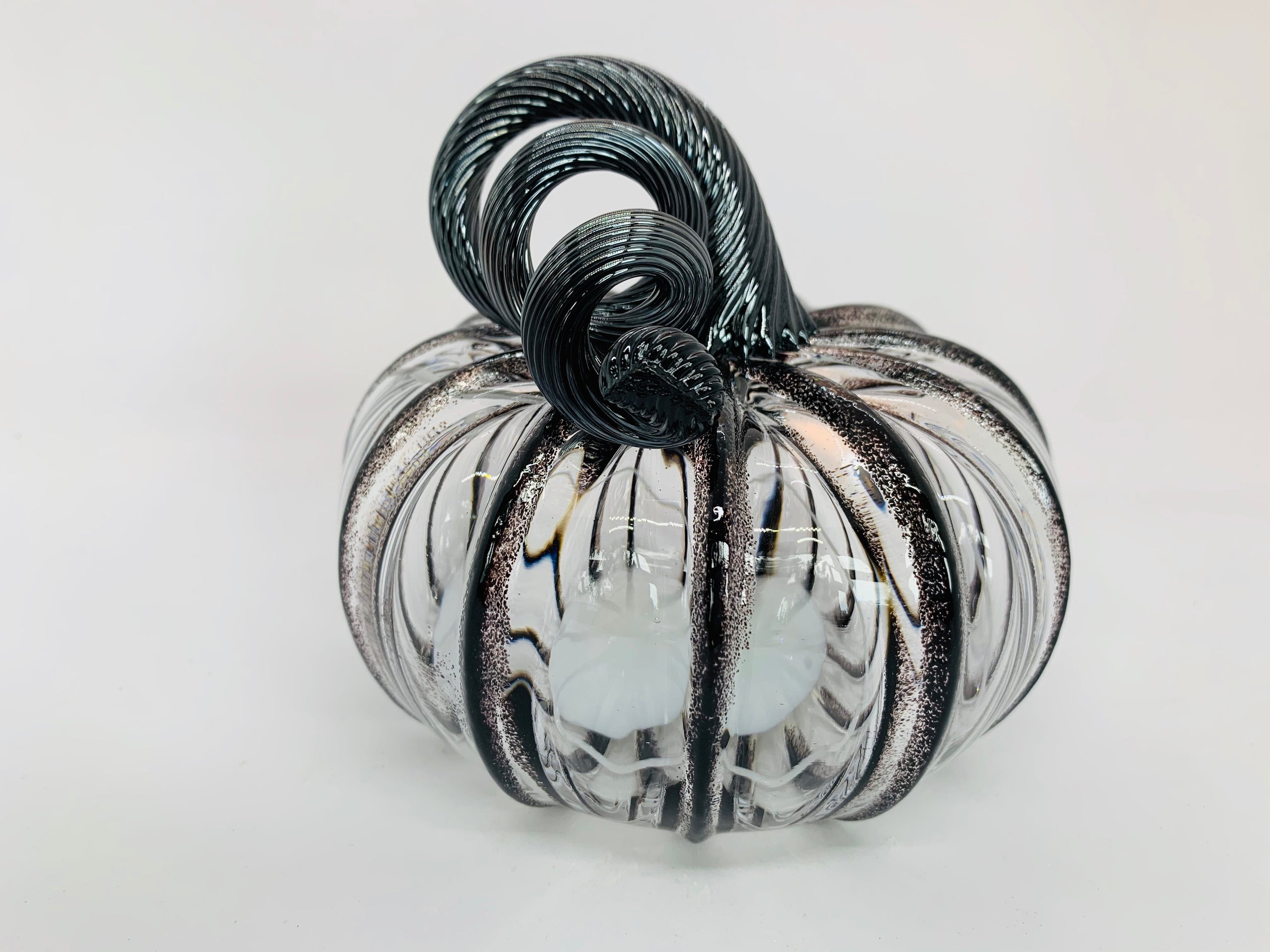 X - SOLD - Medium Clear/Black Glass Pumpkin | STRONG STREET STUDIO