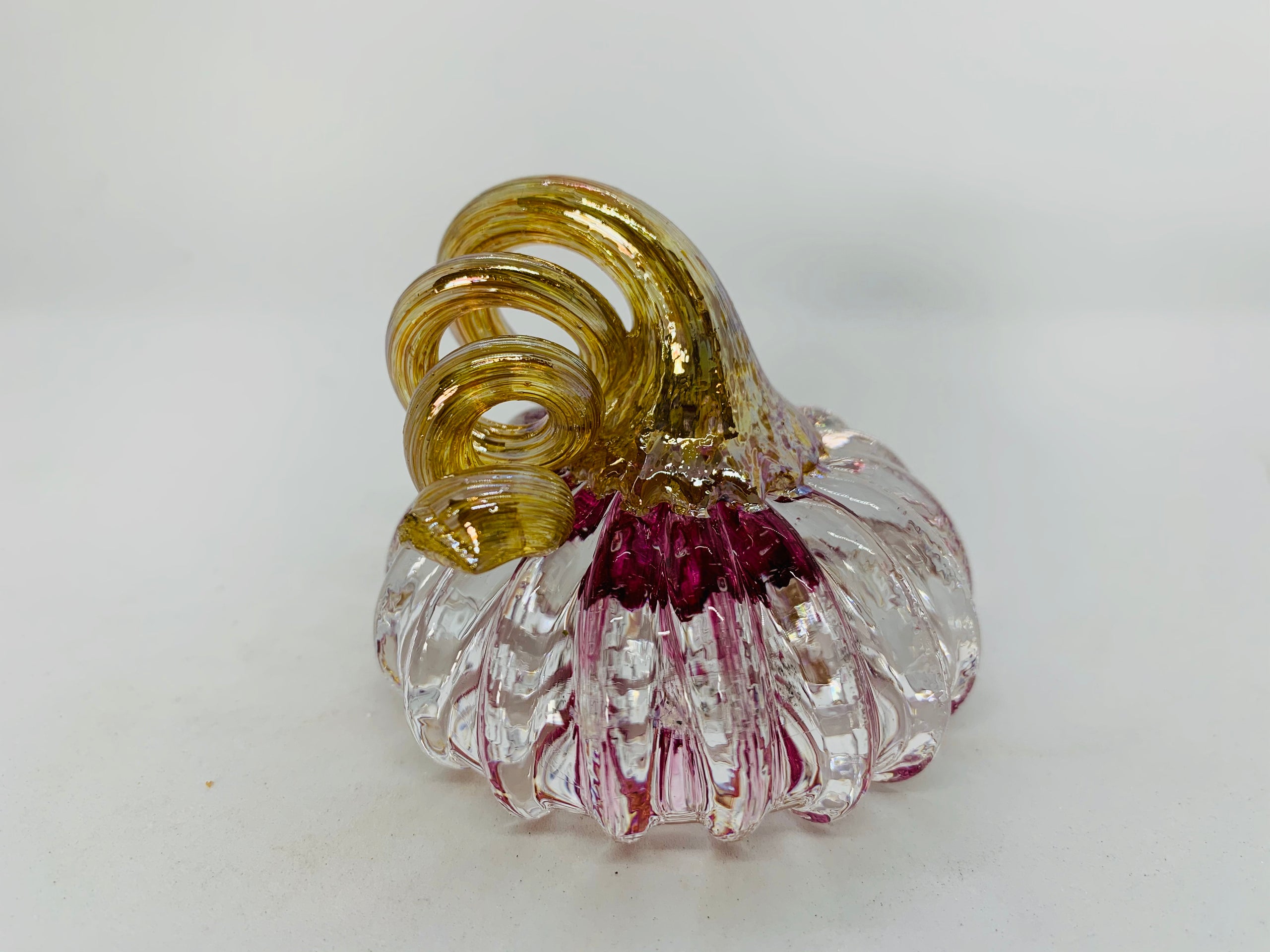 X - SOLD - MINI Pink/Clear Glass Pumpkin | STRONG STREET STUDIO