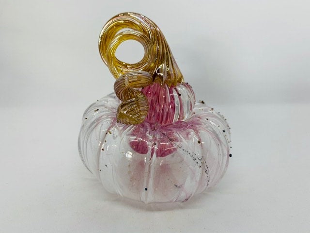 X - SOLD - Small Clear/Pink Glass Pumpkin | STRONG STREET STUDIO